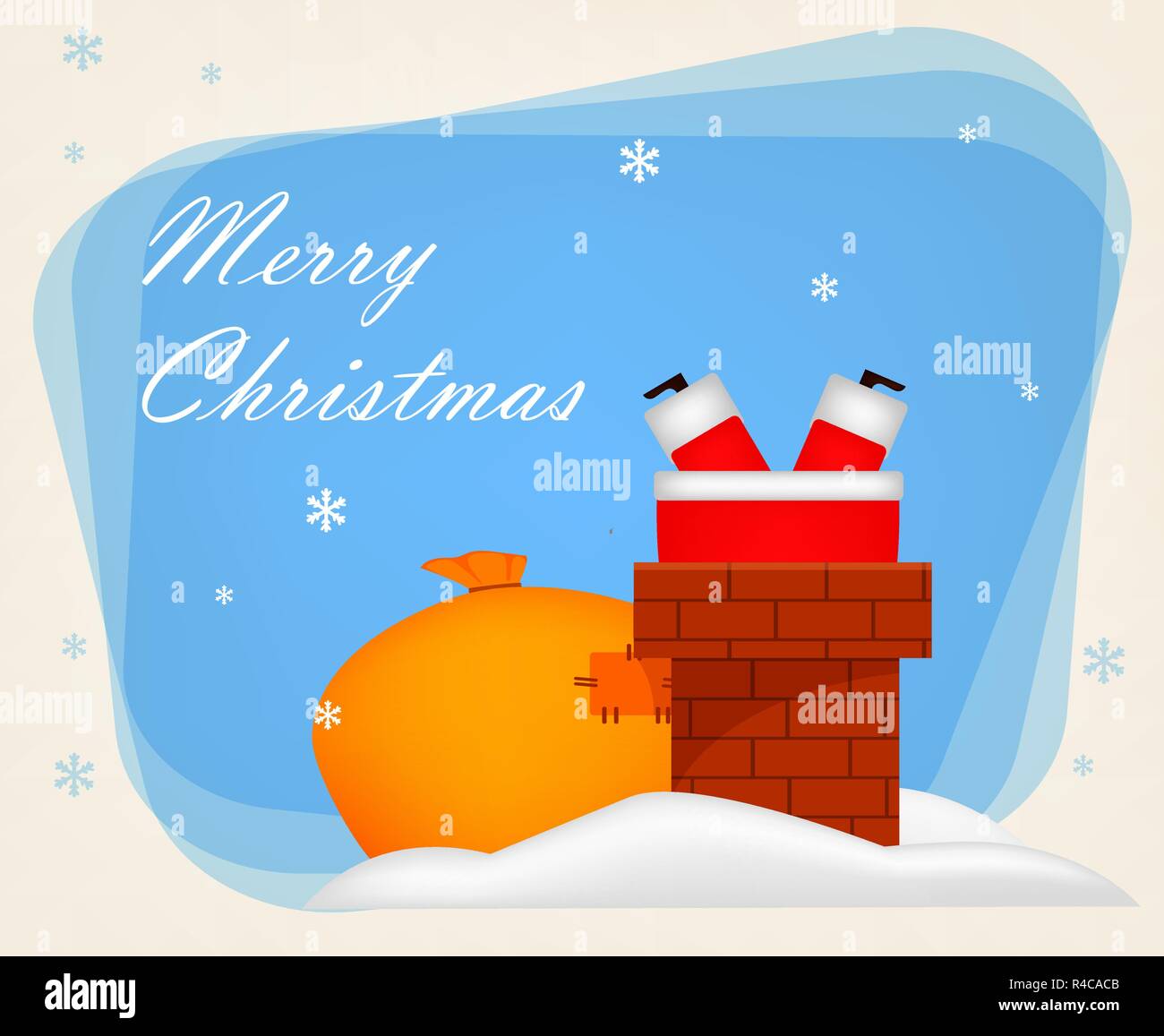 Christmas greeting card. Funny fat Santa Claus stuck in chimney. Usable ...