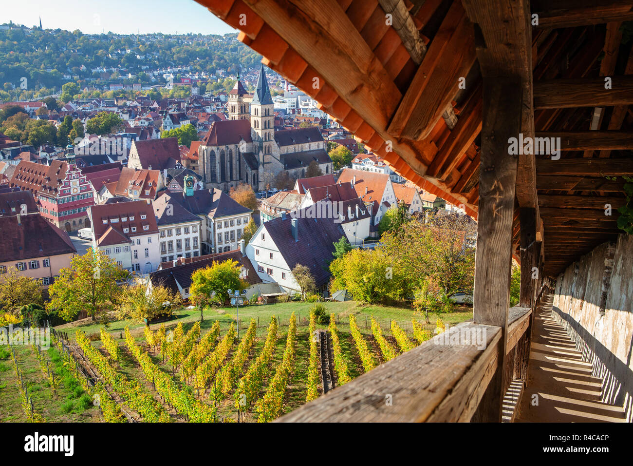 elevated view of medieval Tourist town Esslingen am Neckar in Germany ...