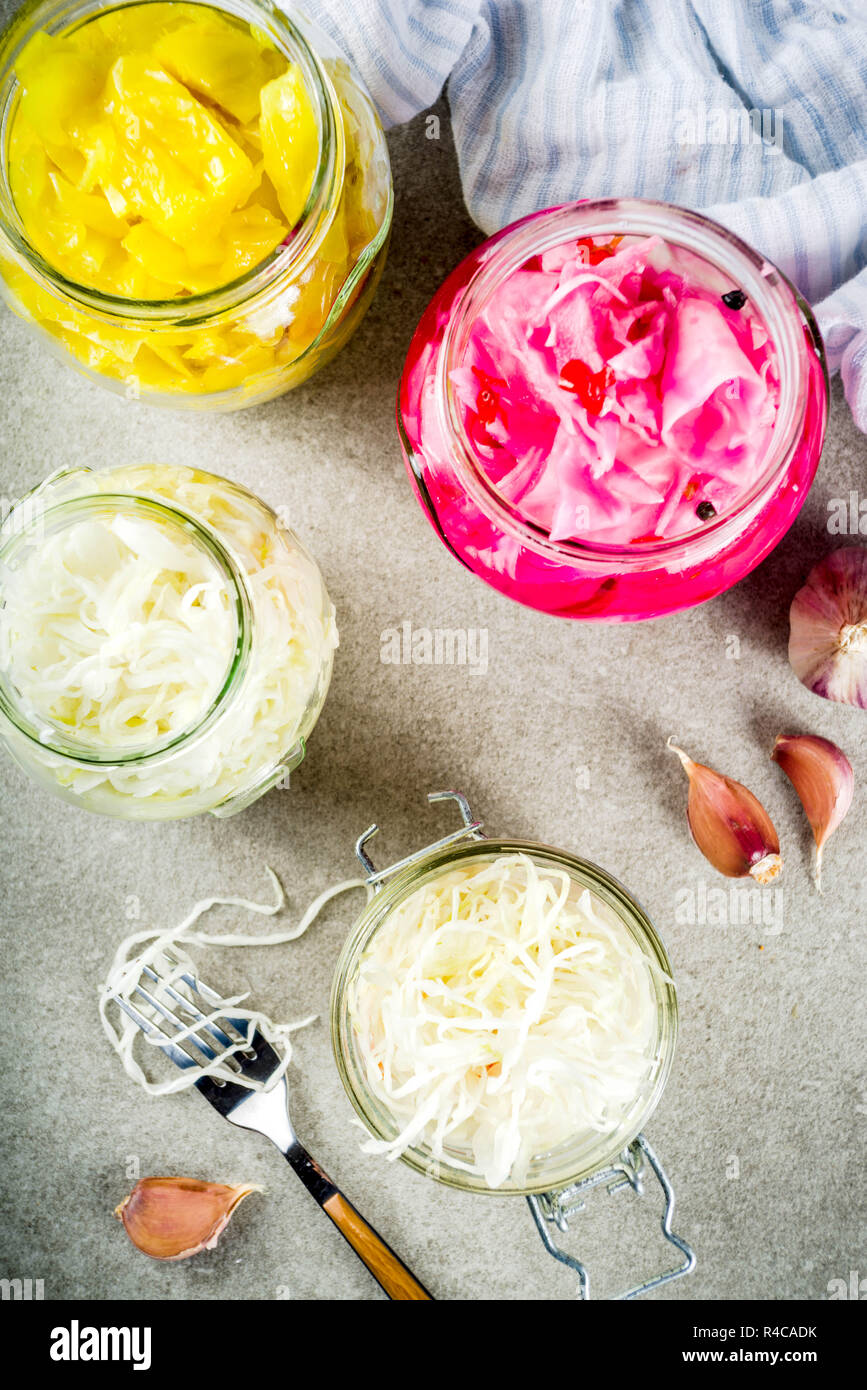 Fermented preserved vegetarian food, Various Sauerkraut preserving in ...
