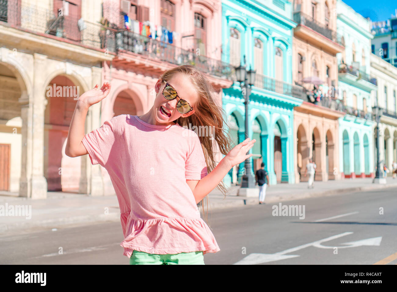 Tourist girls in popular area in Havana, Cuba. Young woman traveler ...