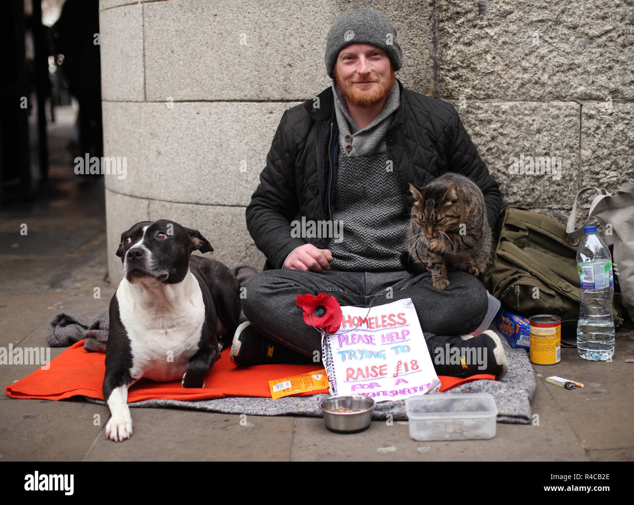 Sam Malt, a 36-year-old homeless man with his pet cat Buffy and dog ...