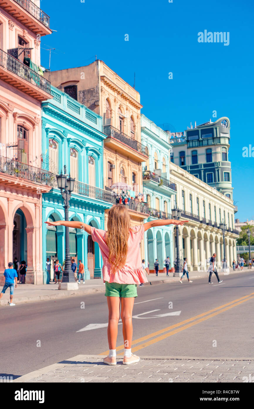 Tourist girls in popular area in Havana, Cuba. Young woman traveler ...