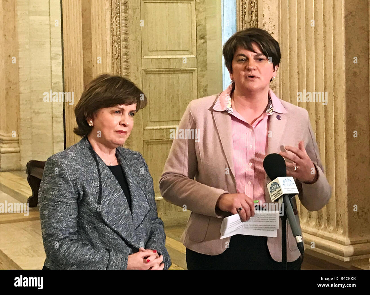 Democratic unionist MEP Diane Dodds (left) and leader Arlene Foster ...