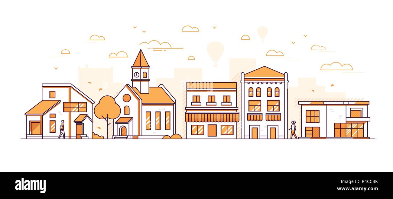 Suburban landscape - modern thin line design style vector illustration ...