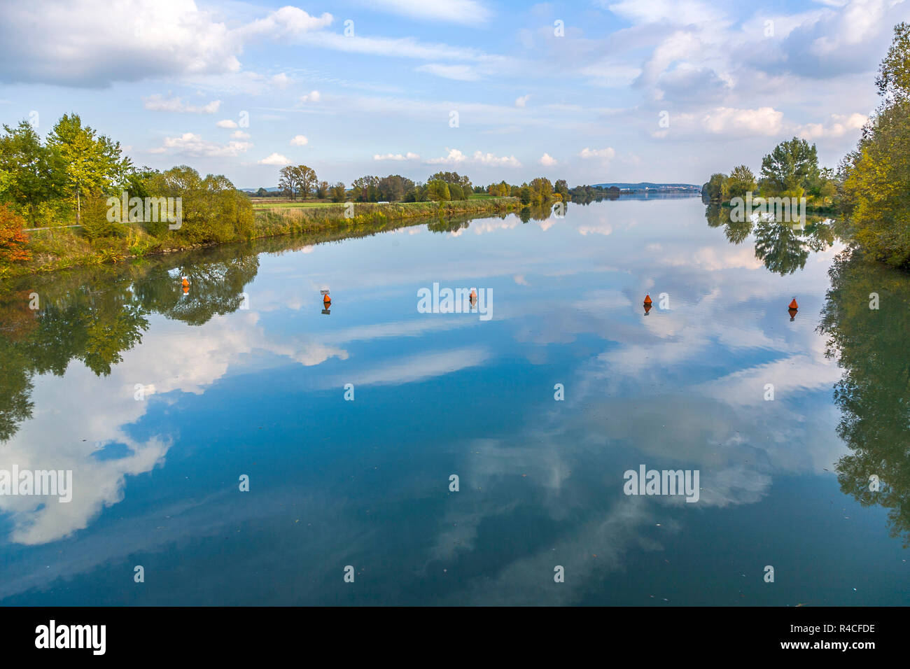 Reflection trees river tauber bavaria germany nature hi-res stock ...