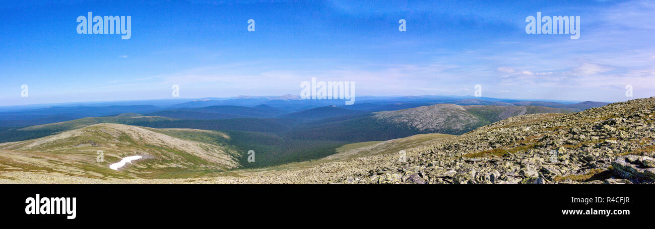 Beautiful summer landscape in good weather. Panorama of the Ural ...