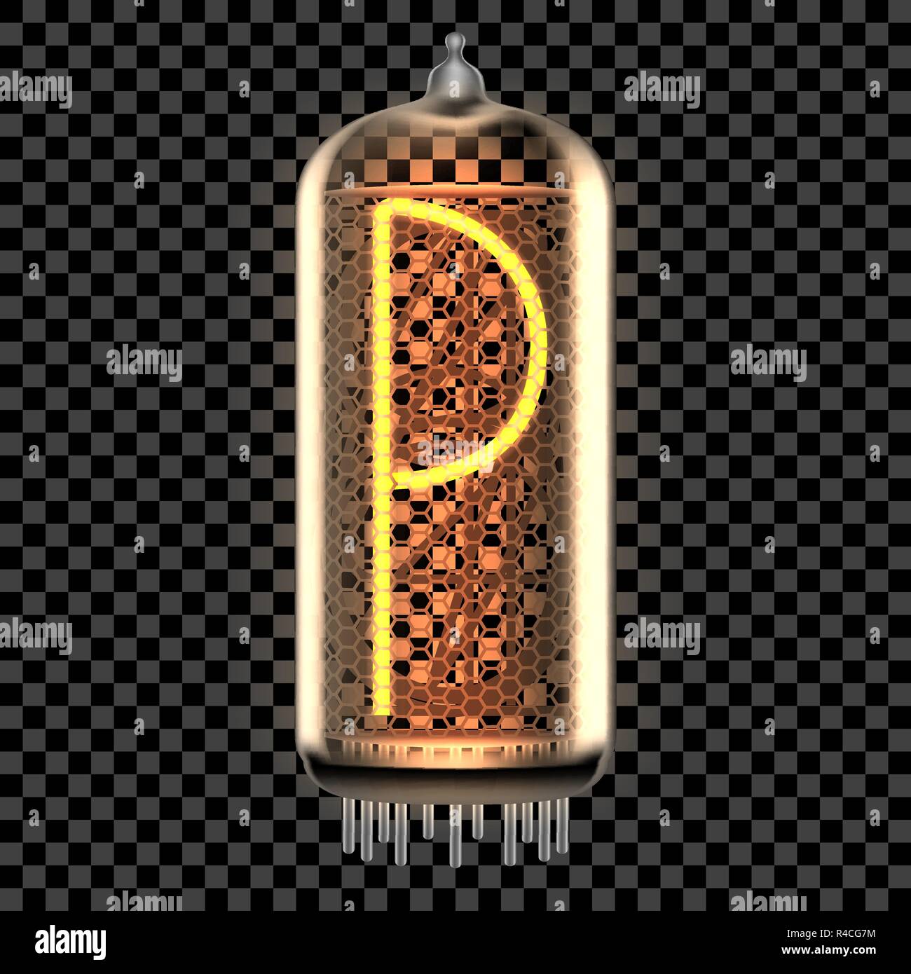 Nixie tube indicator lamp with letter P lit up, as retro-styled ...