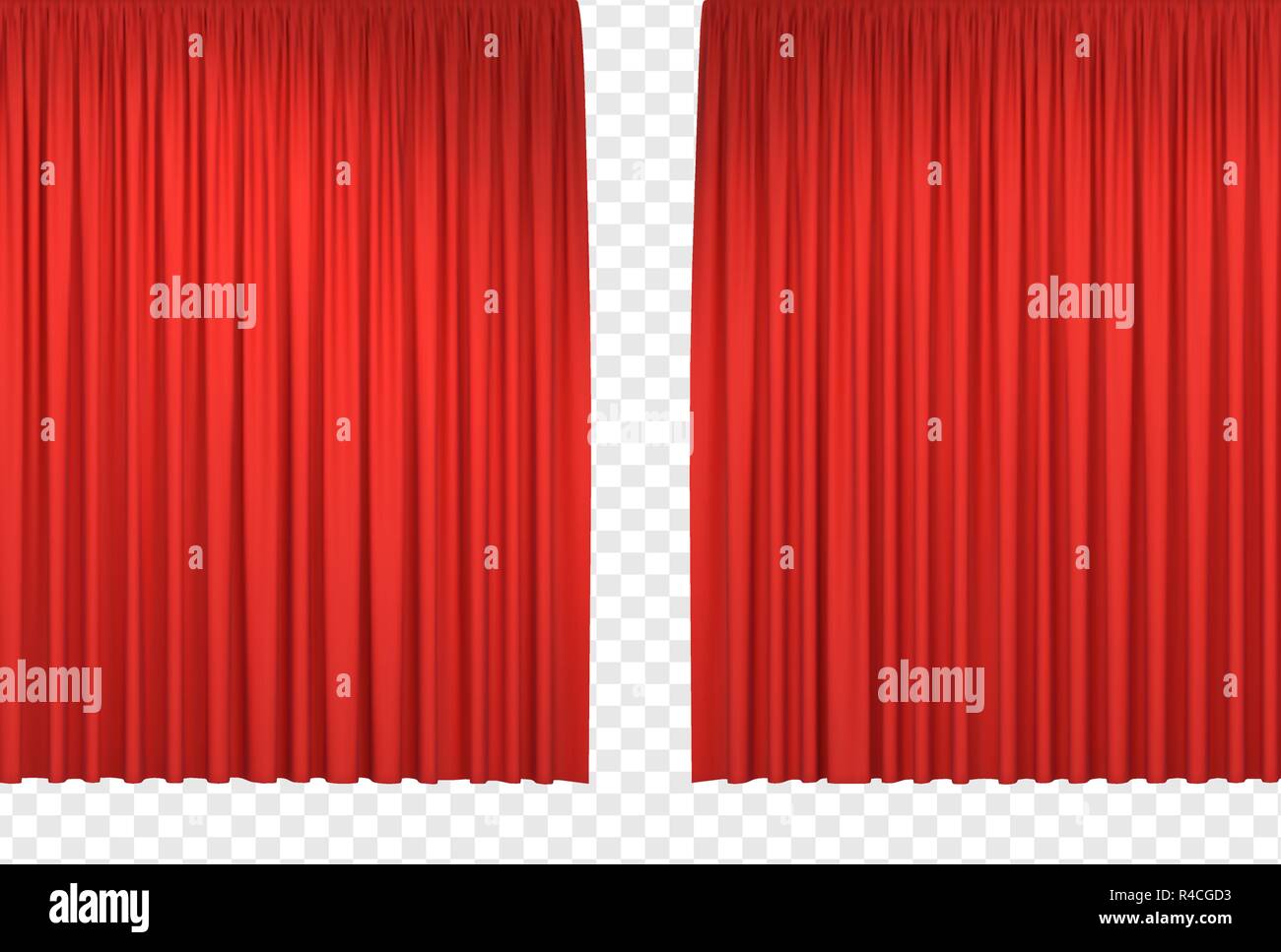 Red stage curtains. Realistic open theatrical cinema drapes for ...