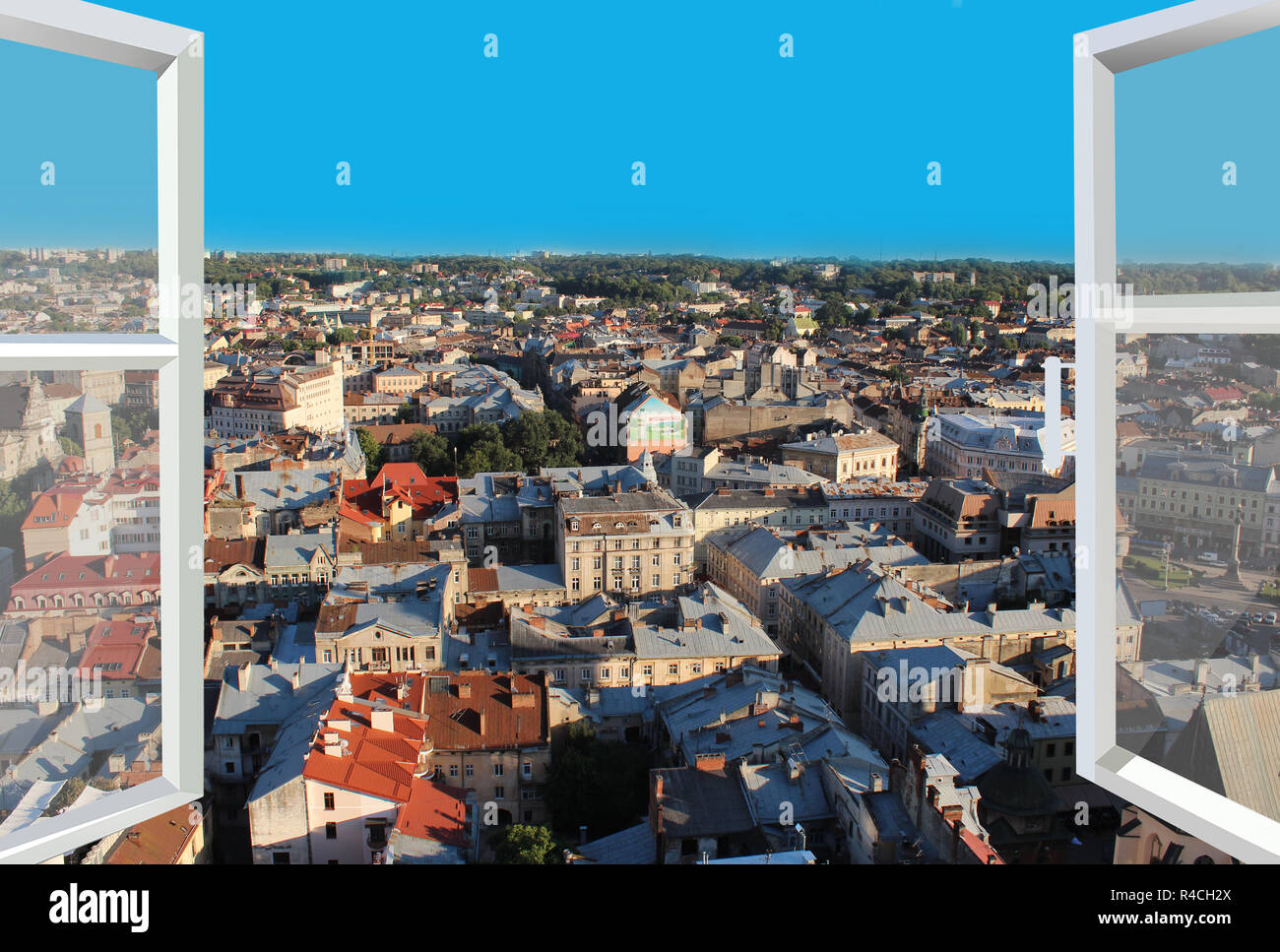 modern window with view of Lviv from above Stock Photo - Alamy
