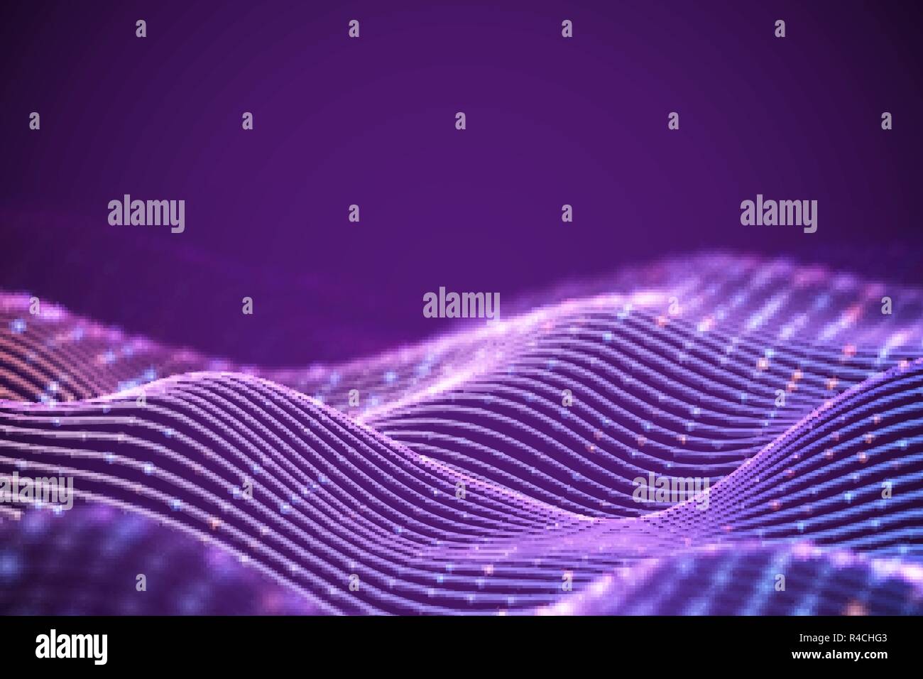 3D Sound waves with colored dots. Big data abstract visualization Stock ...