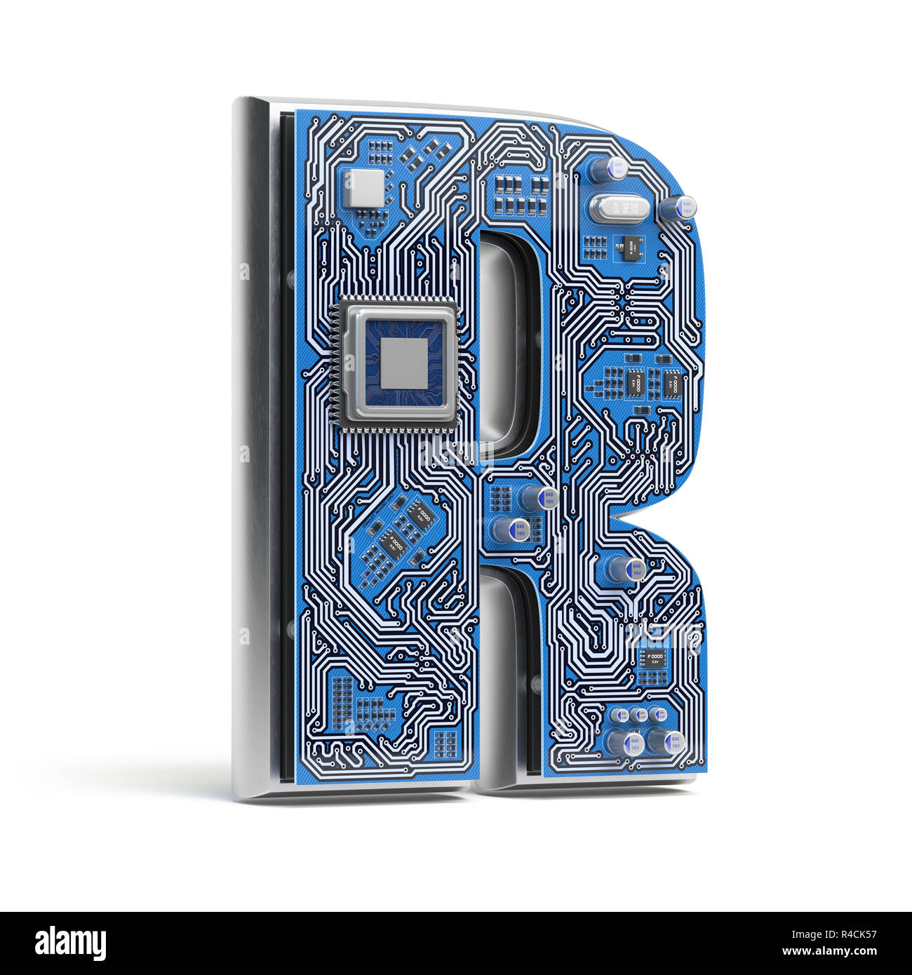 Letter R. Alphabet in circuit board style. Digital hi-tech letter ...