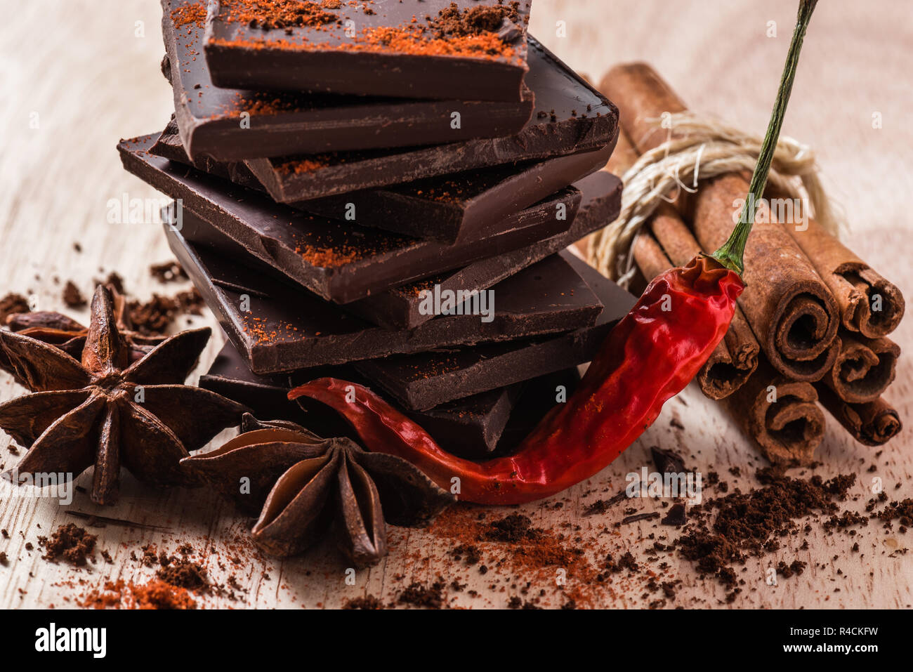 Spicy hot cocoa with pepper and cinnamon stick hi-res stock photography ...