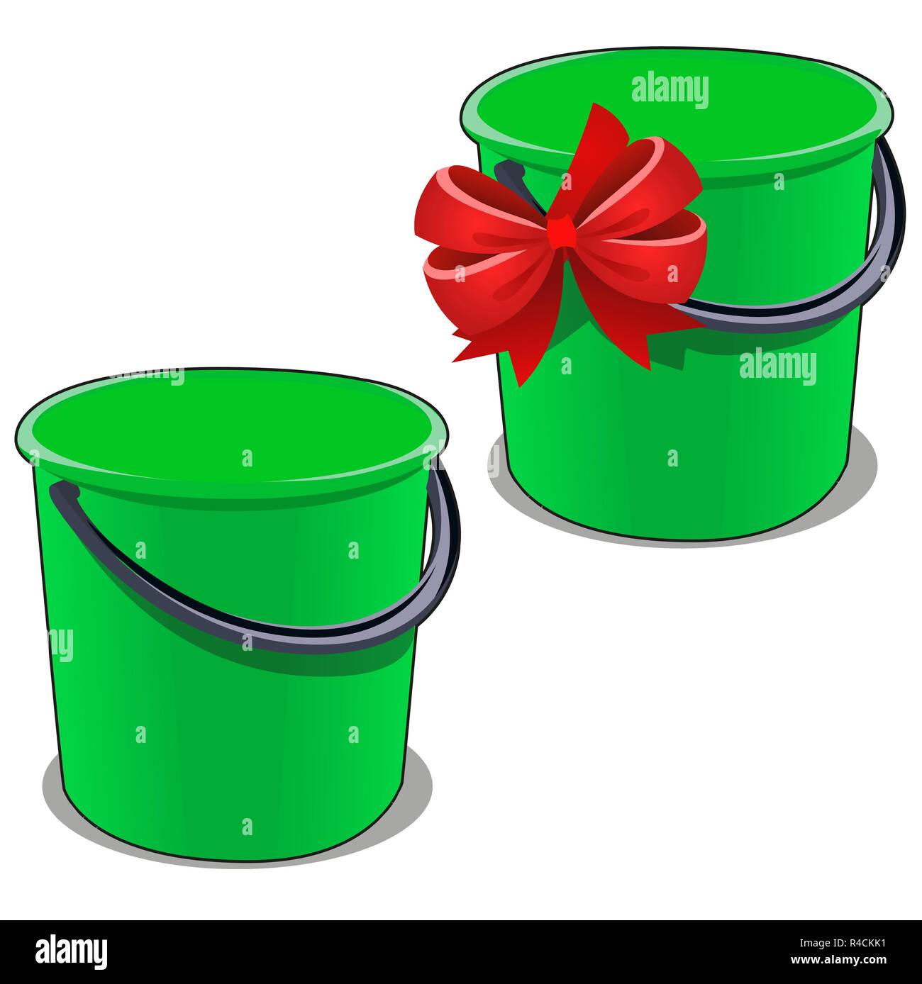 Green plastic bucket with a black handle isolated on white background ...