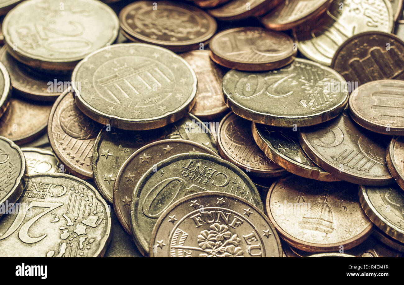 Vintage Euro coins background Stock Photo - Alamy