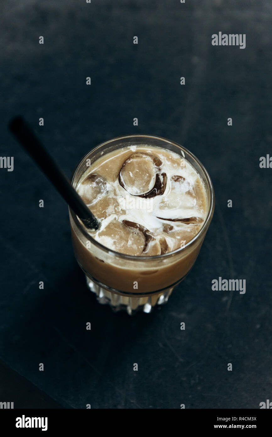 Aromatic fresh iced coffee on a dark background. Morning refreshing ...
