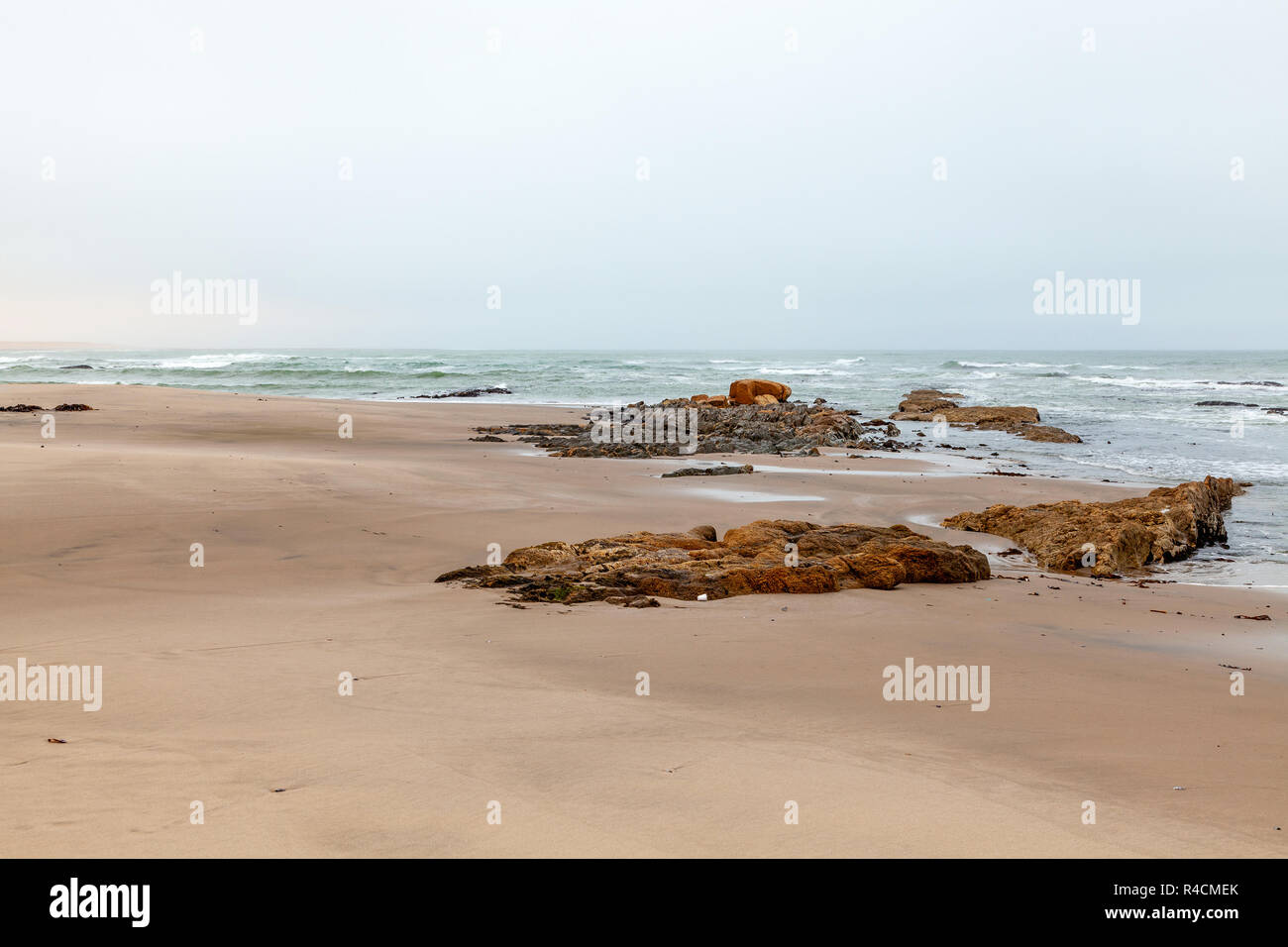 Long beach between Swakopmund and Walvis bay on the Namibian Atlantic ...