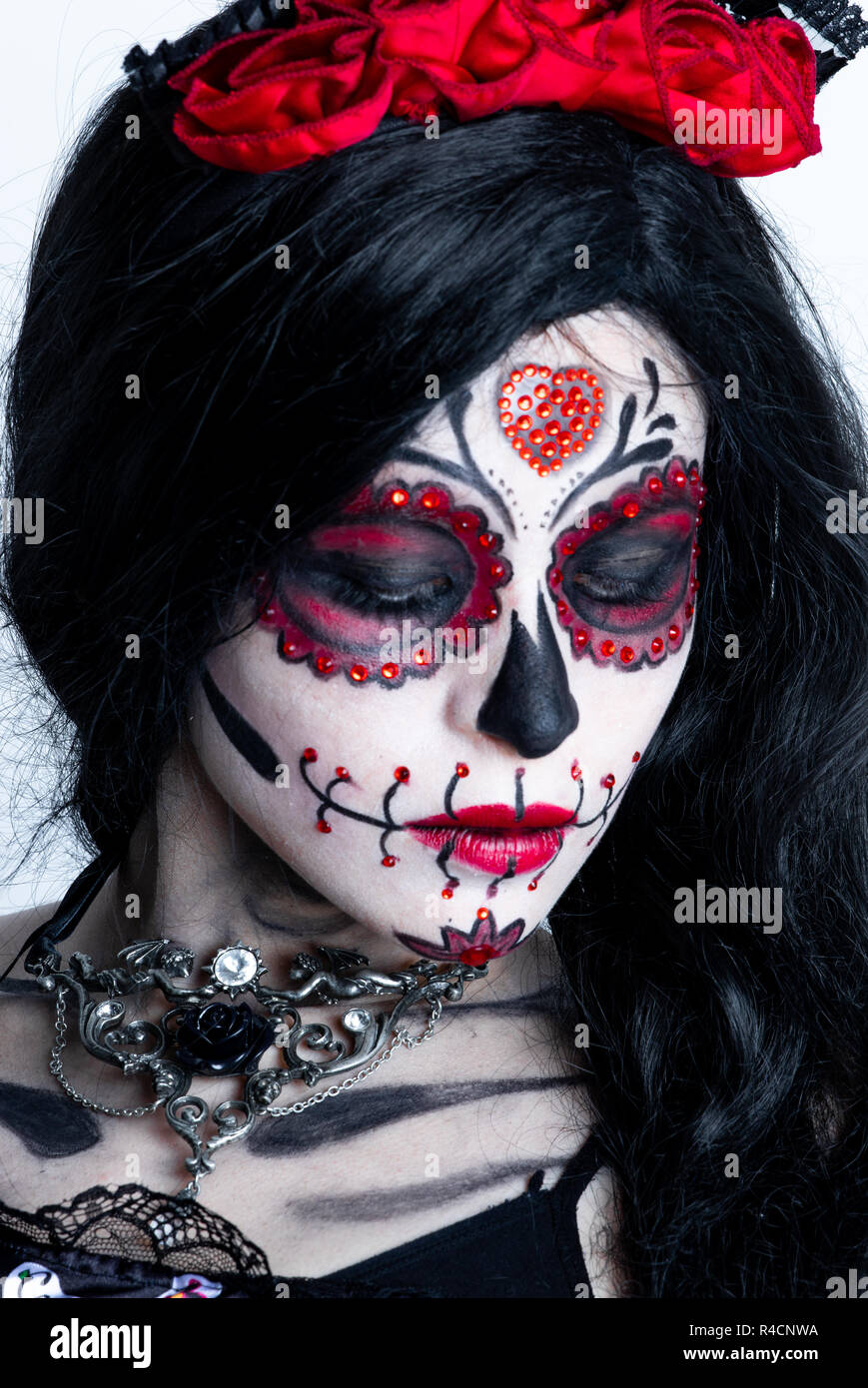 Make-up model with theme Mexican Day of the Dead in a study session in ...