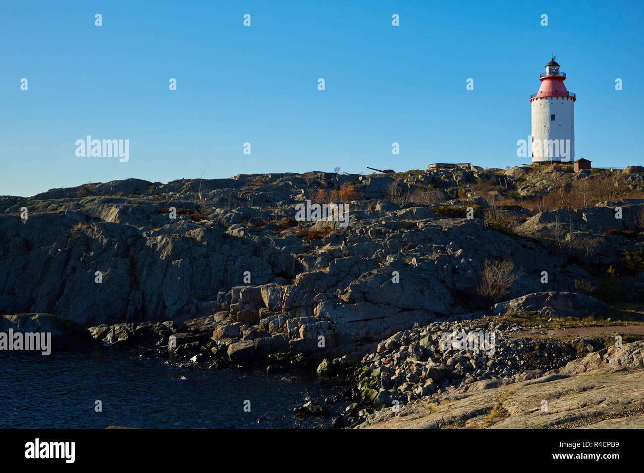 Lighthouse in Swedish village Landsort on the island of Oja Stock Photo ...