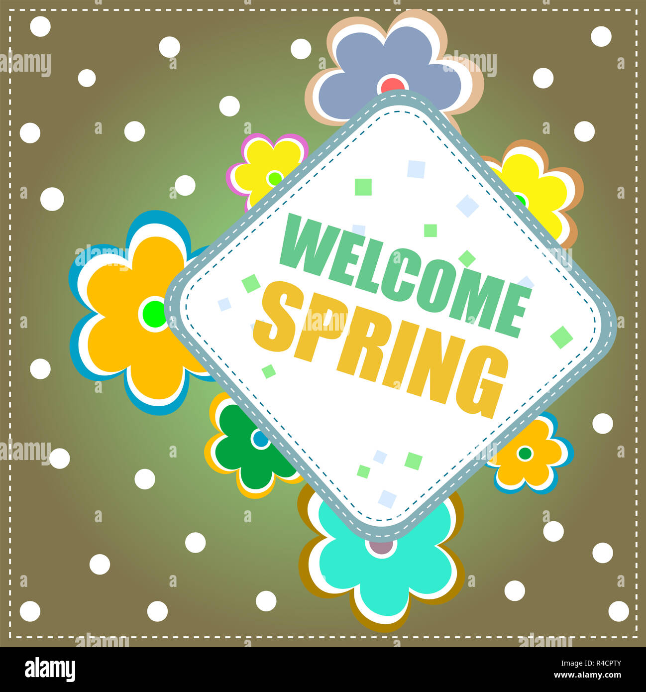 Welcome spring words on holiday card Stock Photo - Alamy