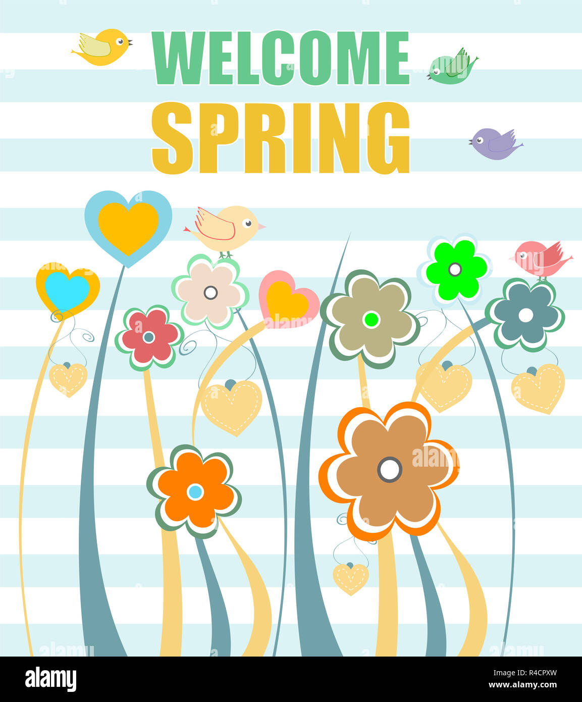 Welcome spring words on holiday card Stock Photo - Alamy