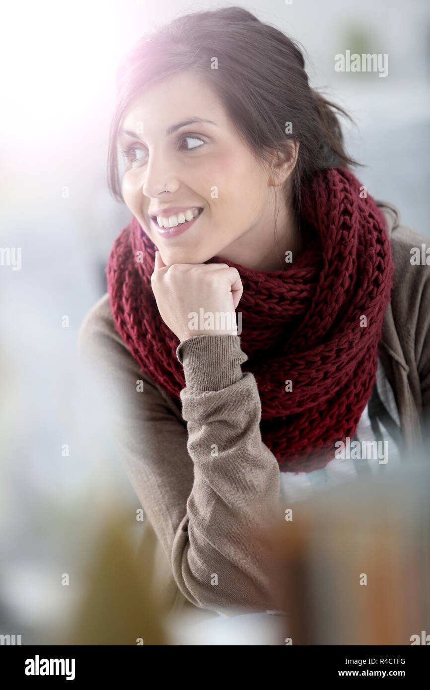 Portrait of beautiful brunette girl looking on one side Stock Photo - Alamy