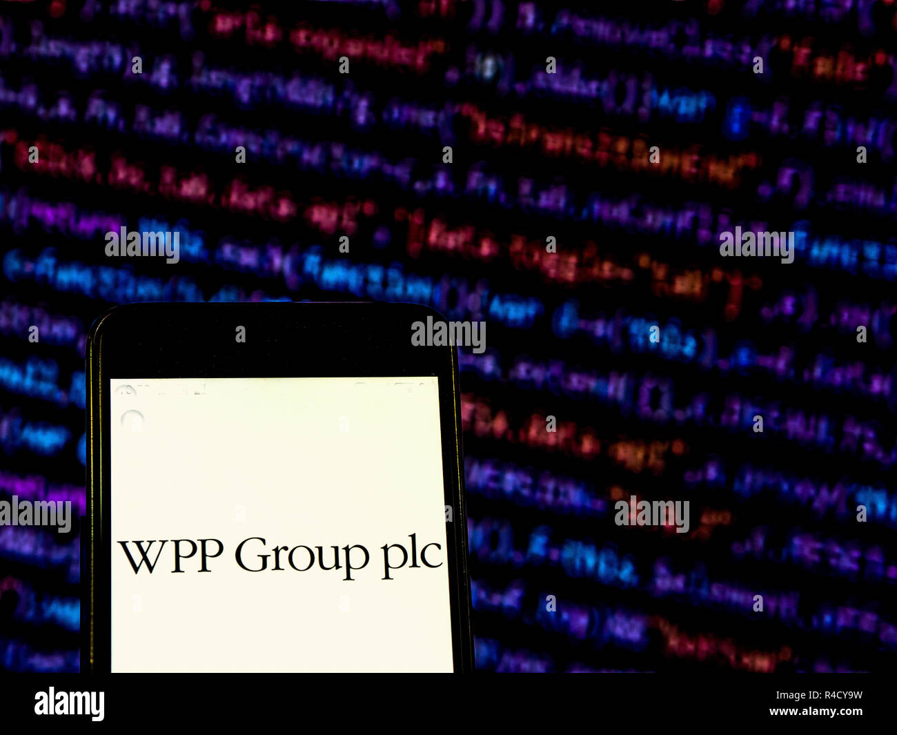 WPP plc Public relations company logo seen displayed on smart phone ...