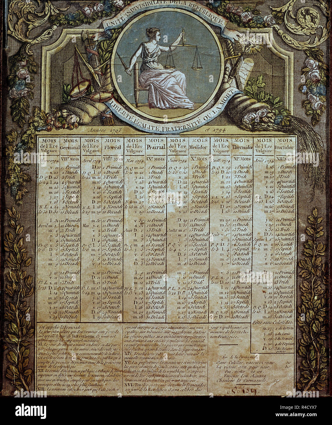 CALENDARIO ADOPTADO EN FRANCIA DURANTE LA REVOLUCION EN 1793 QUE ...