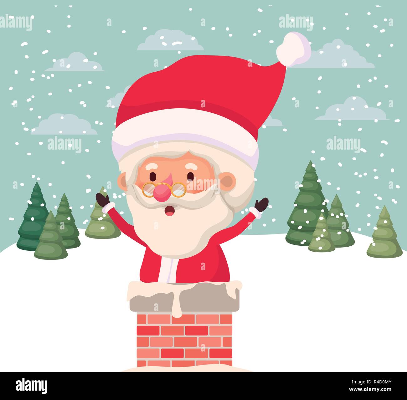 santa claus with chimney in snowscape Stock Vector Image & Art - Alamy
