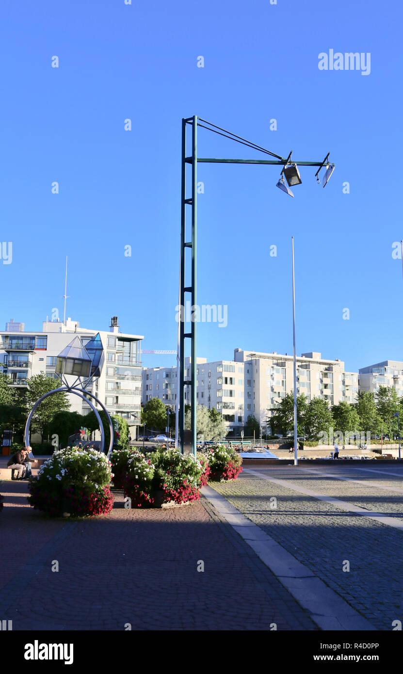 Plaza at western Helsinki, Ruoholahti: beautiful houses near of sea ...