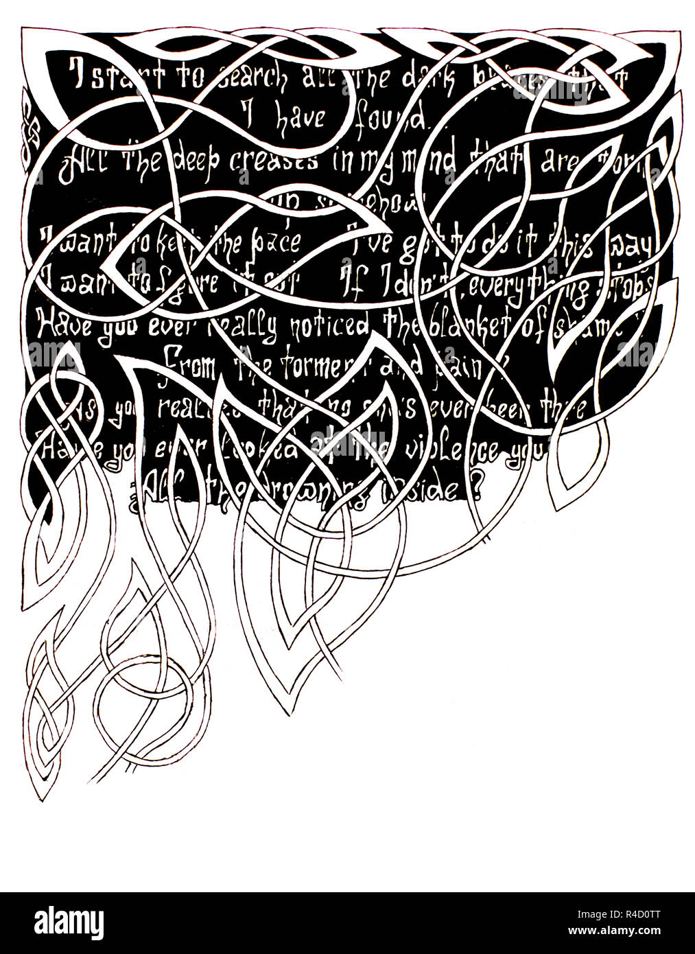 Text on a black background for ornamental patterns. Gel pen drawing ...