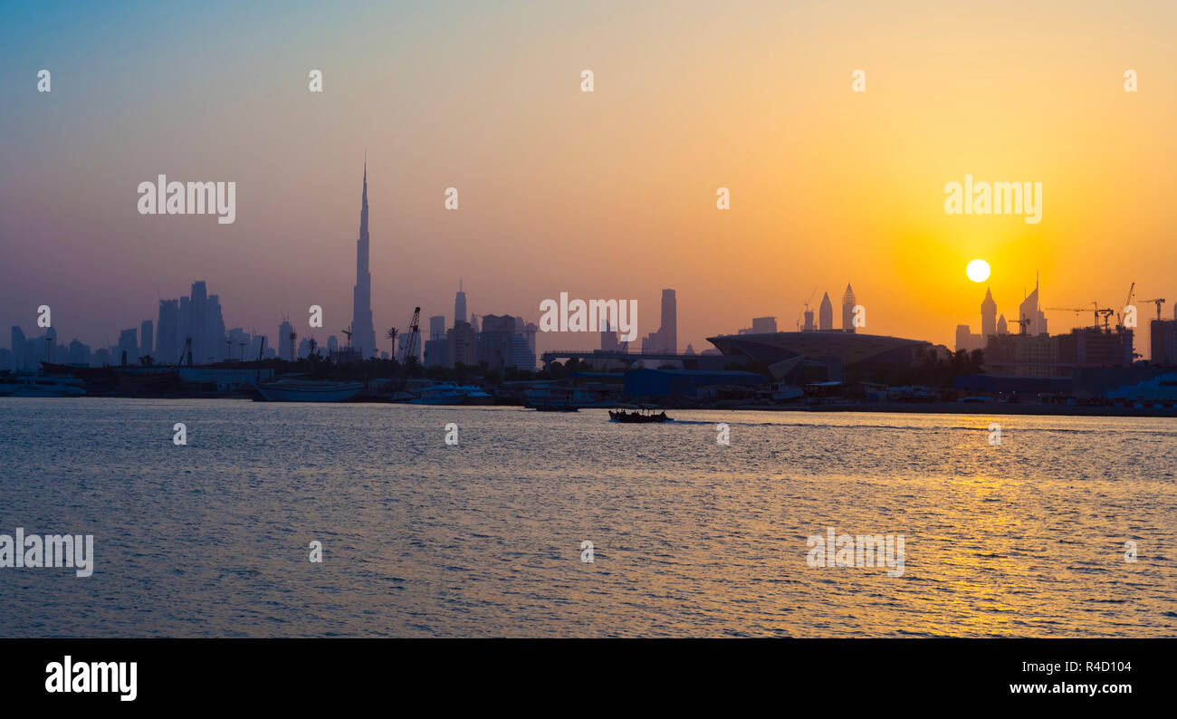 sunset in Dubai city view, United Arab Emirates Stock Photo - Alamy