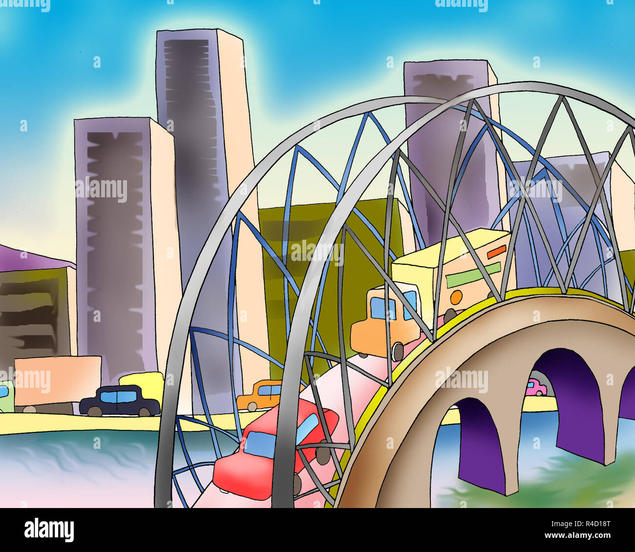 Bridge Over a River in a Big City Stock Photo - Alamy