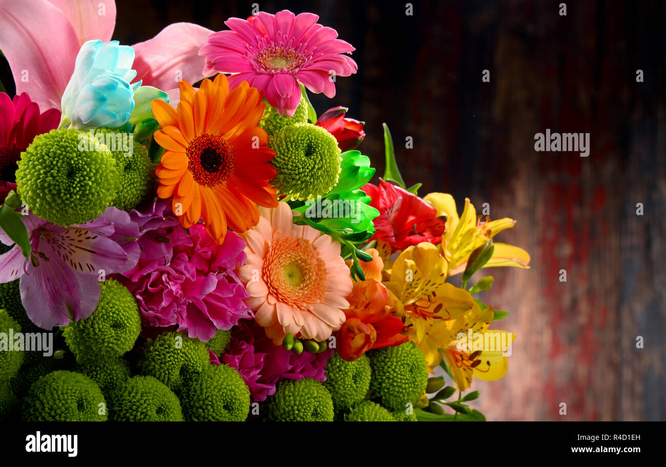 Composition with bouquet of flowers Stock Photo - Alamy