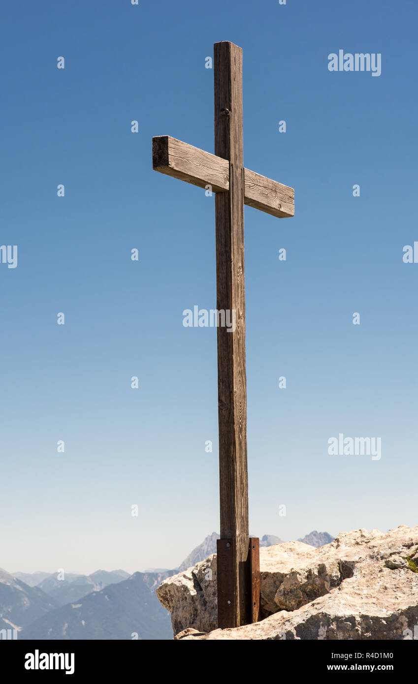 Wooden summit cross in the alps Stock Photo - Alamy