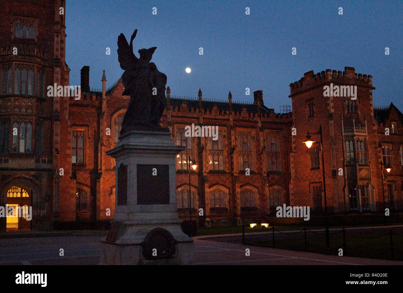 The moon over the War Memorial and front facade of the Lanyon Building ...