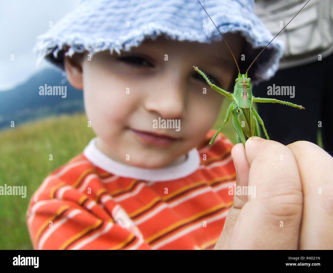 Boy with the grasshopper Stock Photo - Alamy