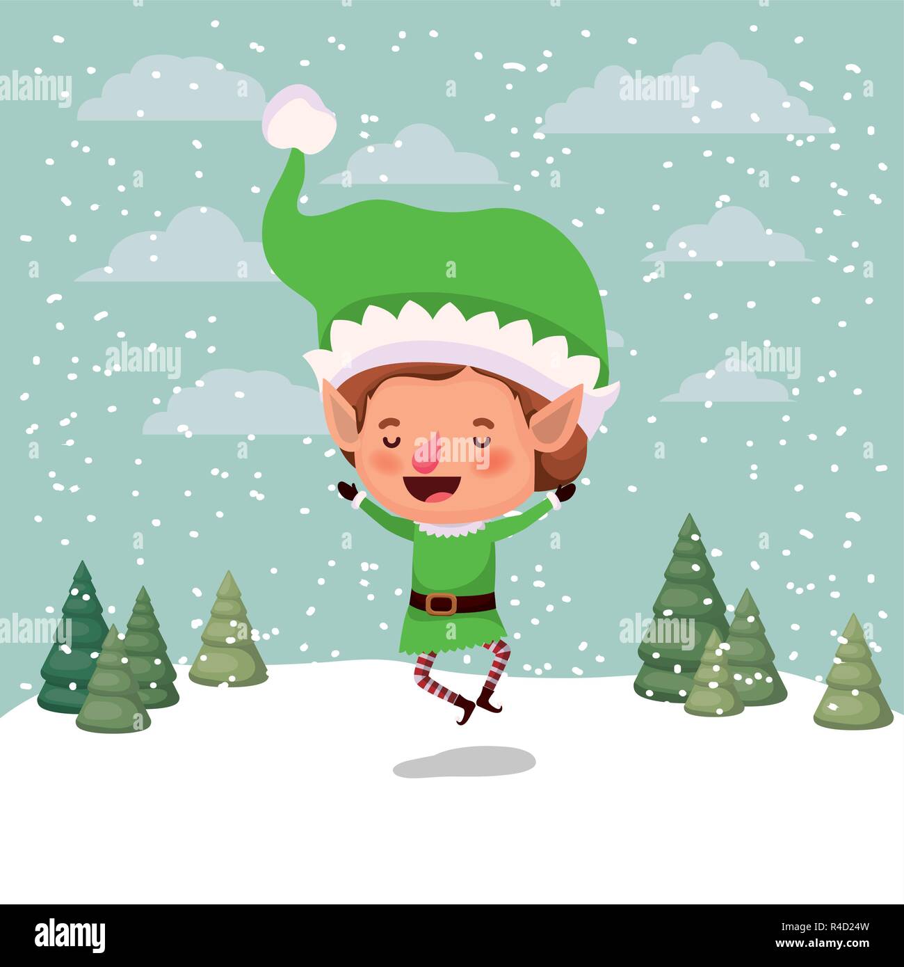 little christmas elf character in snowscape Stock Vector Image & Art ...