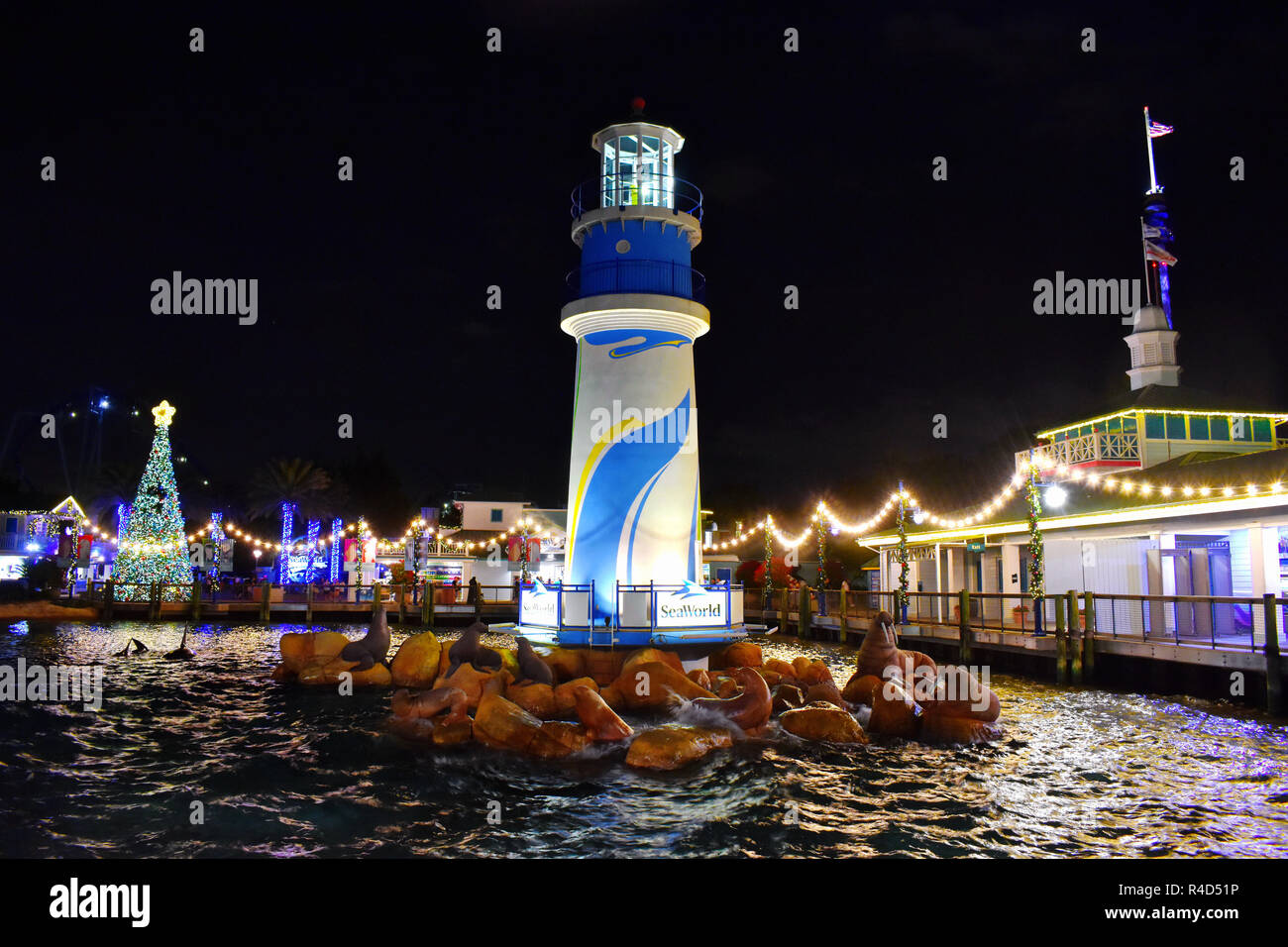Orlando, Florida. November 19, 2018. Seaworld lighthouse and ...