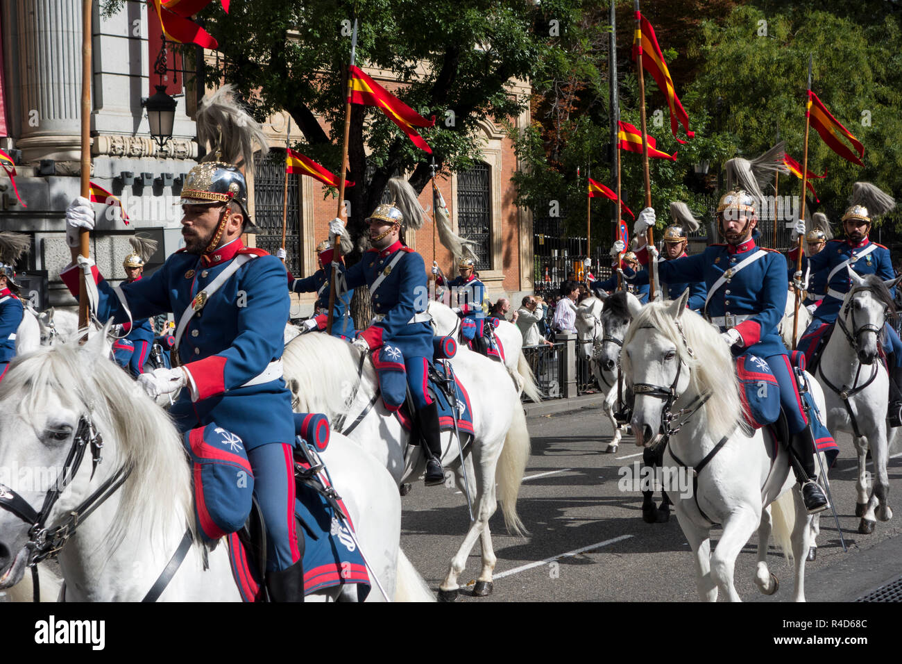 MADRID, SPAIN - OCTOBER 12: Spanish Royal Guard cavalry (Guardia Real ...