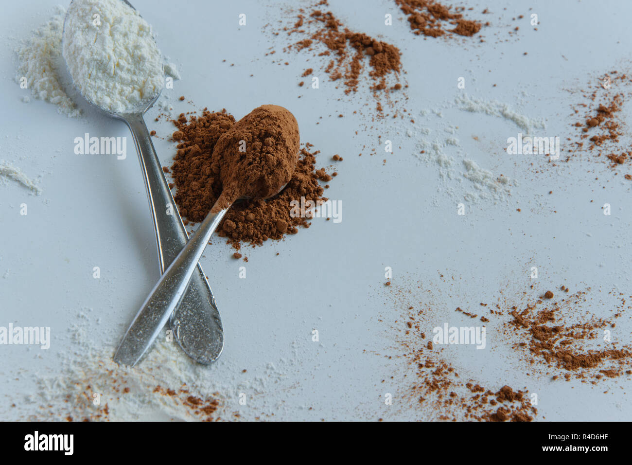 Pastry background (two spoons with cocoa and flour) with space for text ...