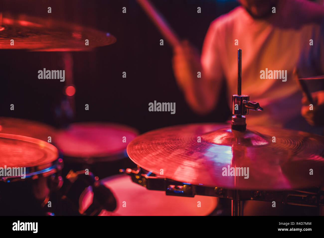 Professional drum set closeup. Drummer with drums, live music concert ...