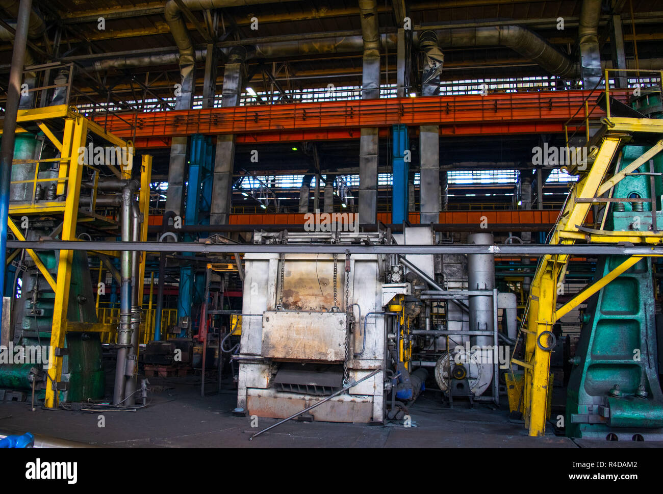 A huge industrial kiln for burning iron and metal products. Blacksmith ...