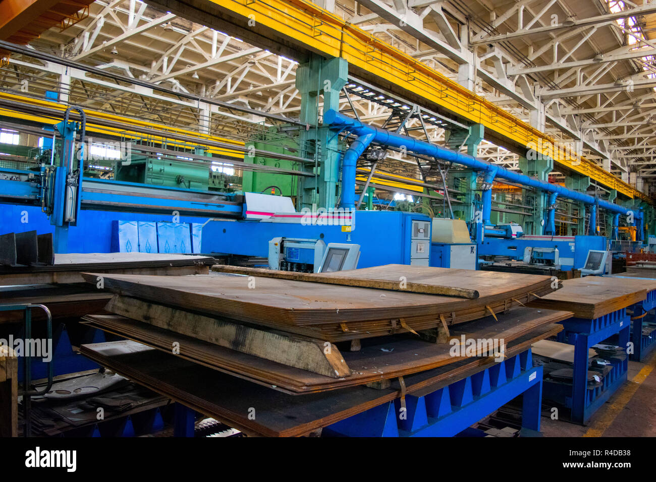 Metal lathe. The production process in an industrial factory for the ...