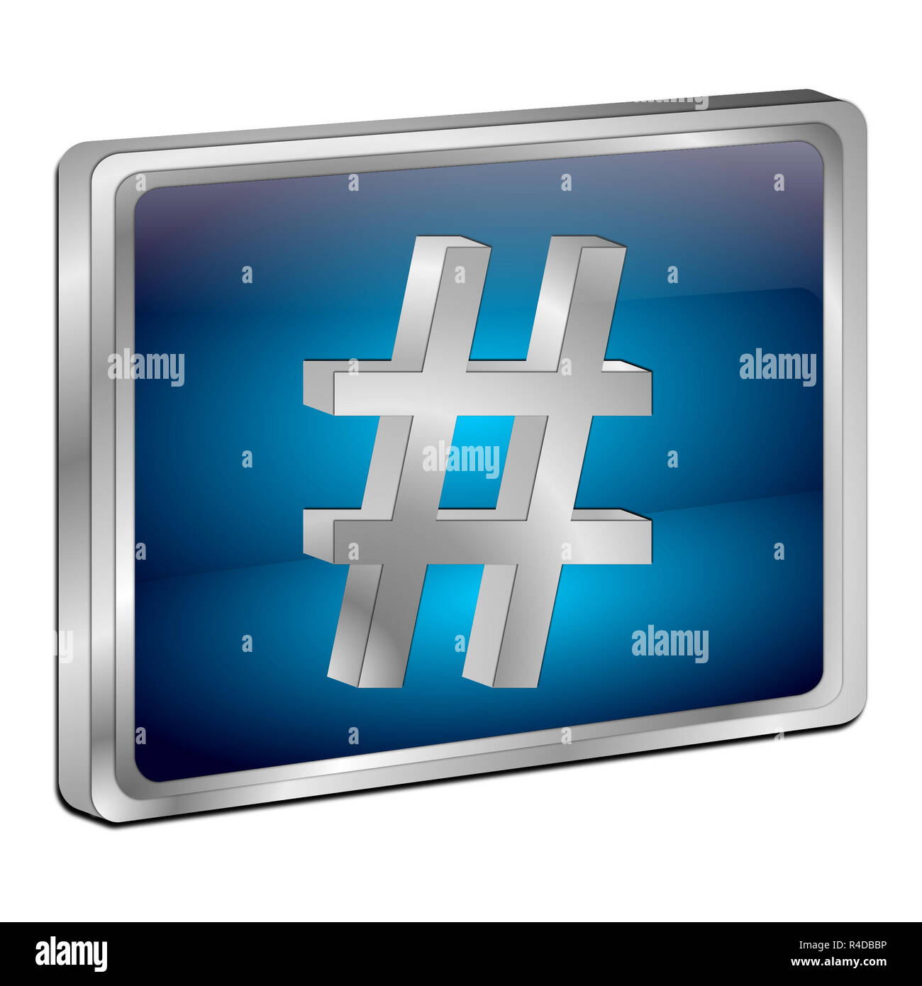 glossy blue hashtag button - 3D illustration Stock Photo - Alamy