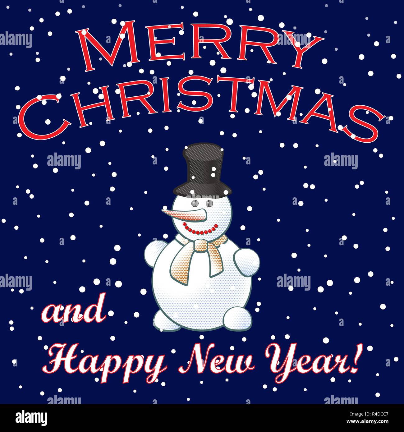 Christmas background with snowman. Falling snow. Greeting card design ...