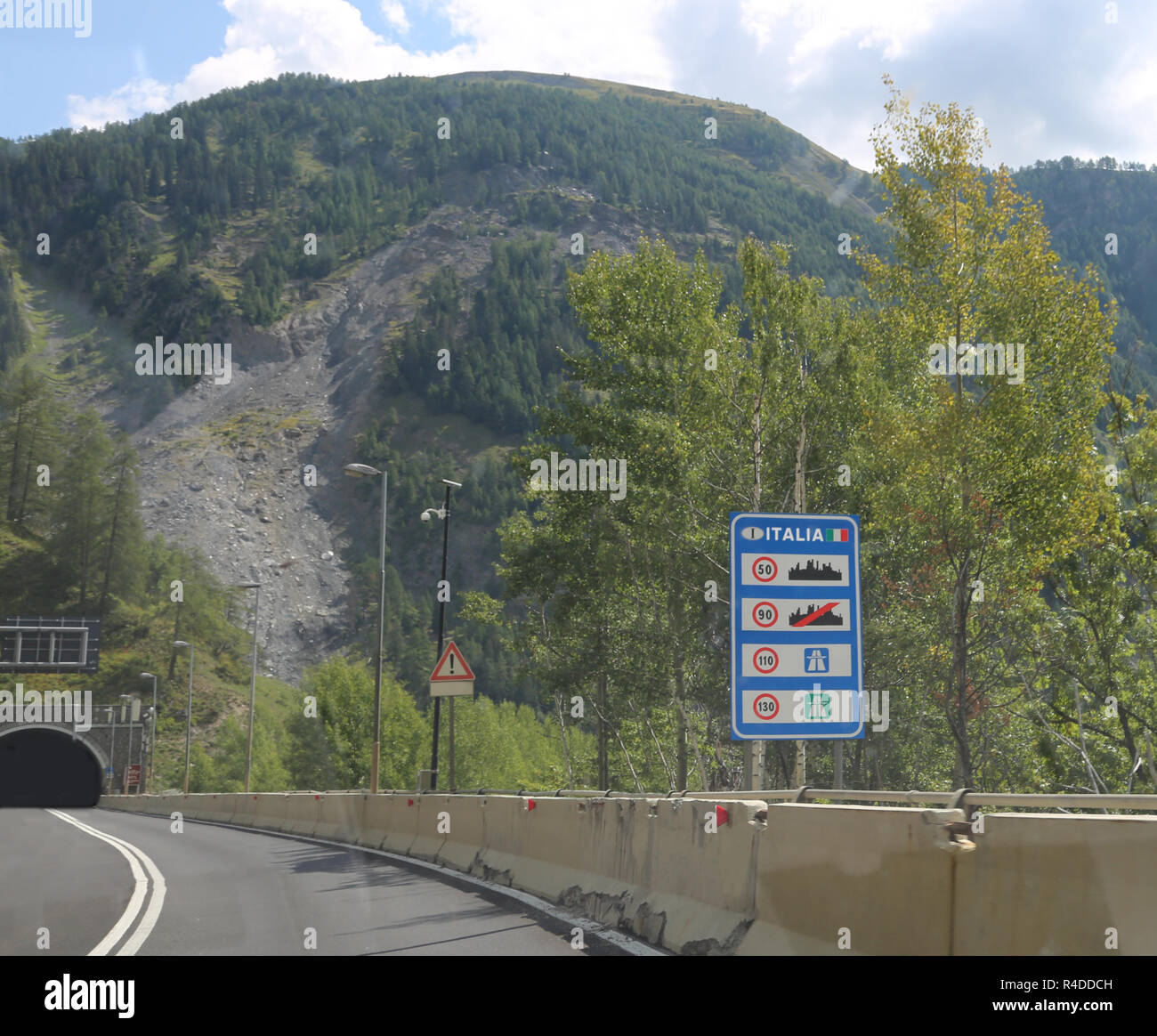 Italian border with the road sign with the obligations and bans on the ...