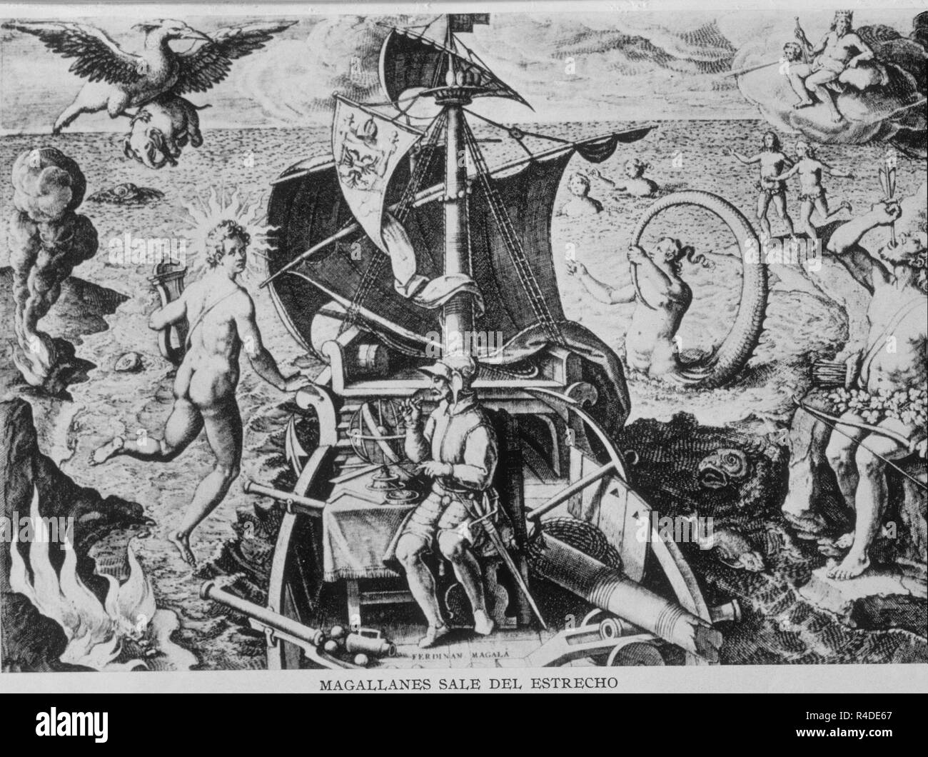 MAGALLANES SALE DEL ESTRECHO-DIBUJO ALEGORICO DE JUAN ETRADO-1521-IZQ ...