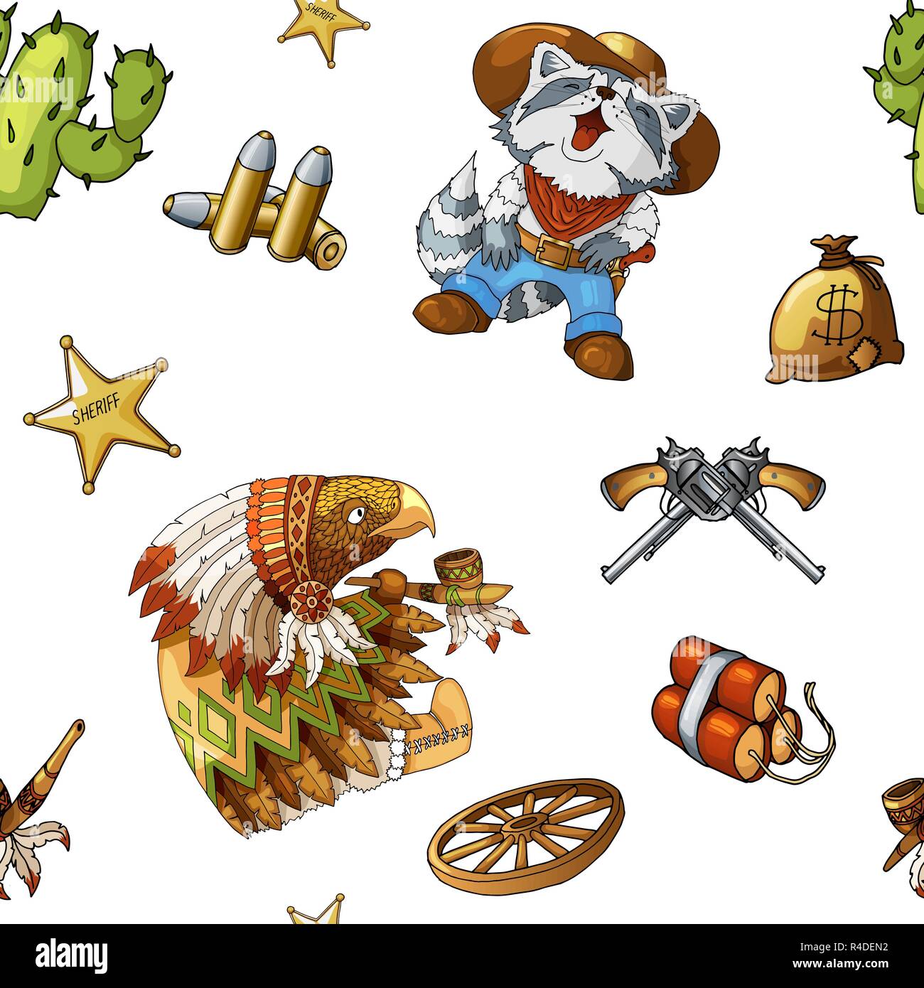 Western and rodeo seamless background pattern with colored vector ...