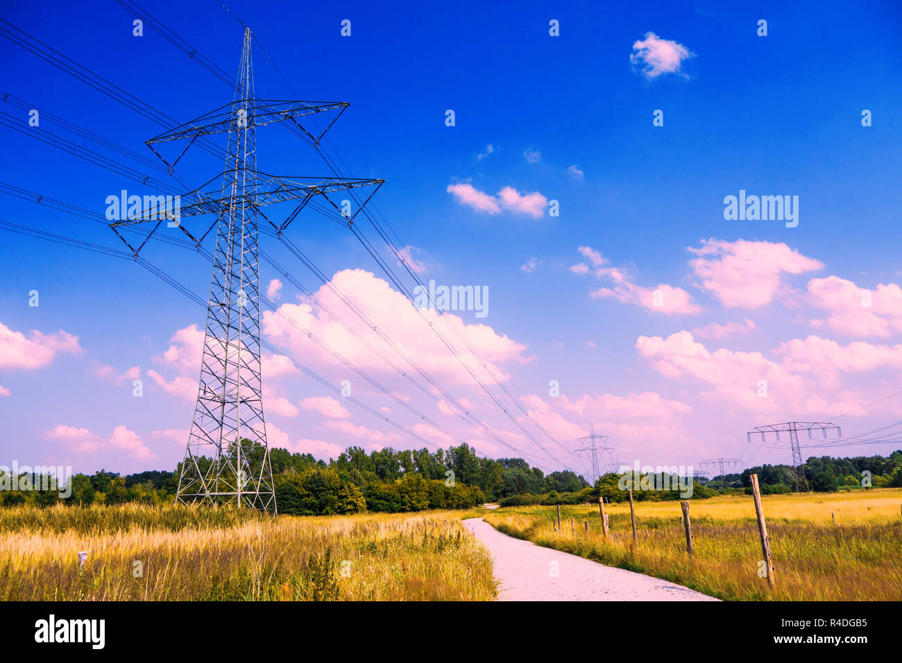 electrical tower in idyllic landscape Stock Photo - Alamy