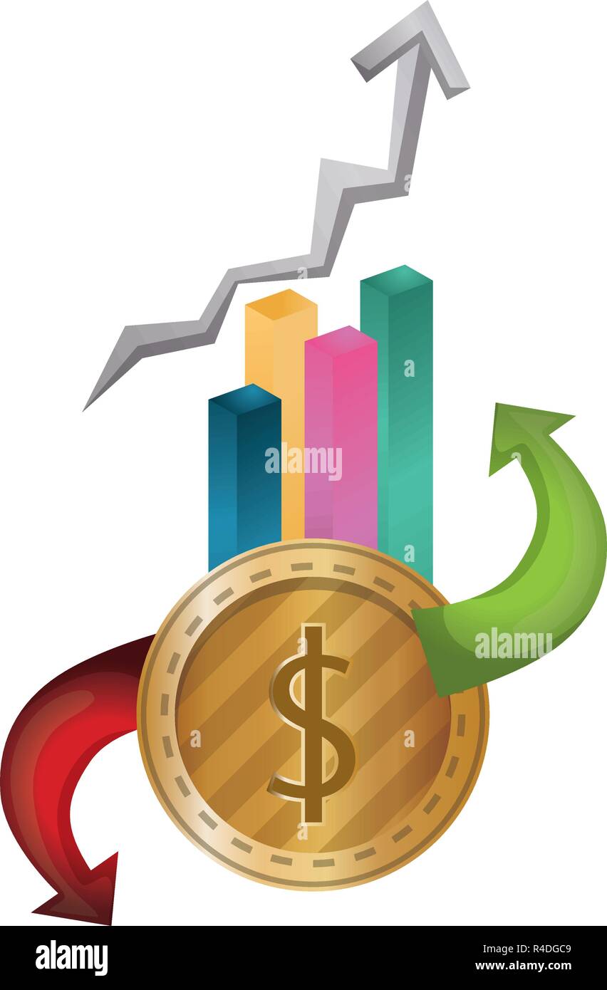 statistics bars with coin money vector illustration design Stock Vector ...